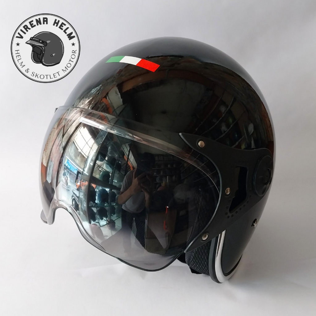 Jual HELM PILOT ITALY LIST CHROME HITAM GLOSSY DEWASA SNI SOLID BLACK ...