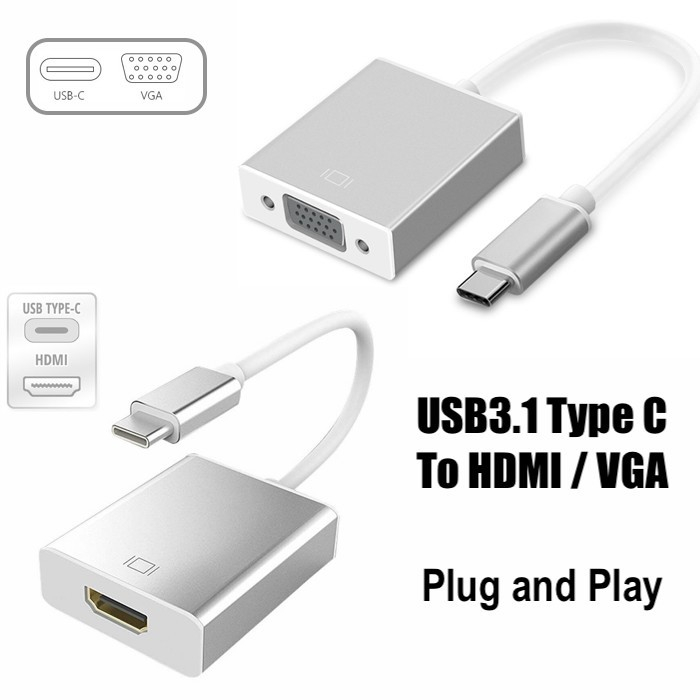 Jual Converter Type C to HDMI Display Adapter Type C To VGA 2K HD1080P ...