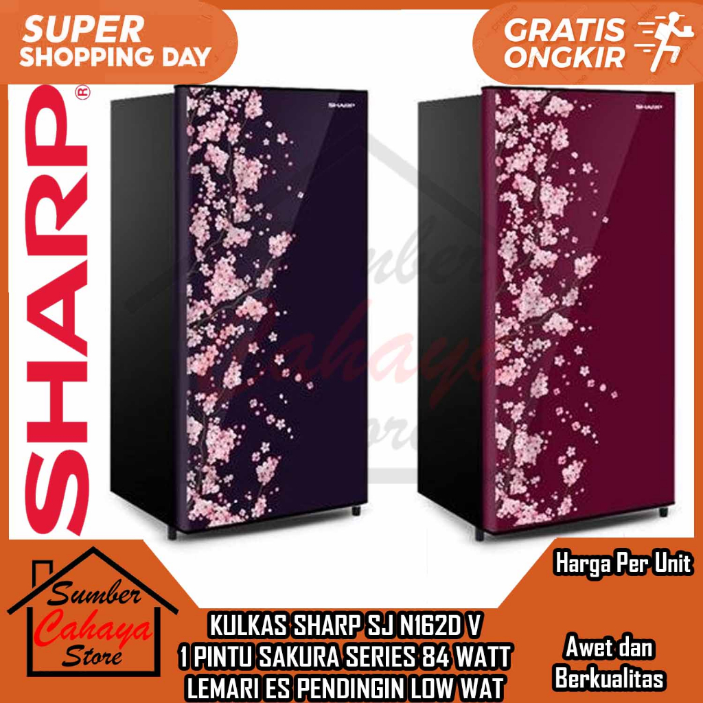Jual [Instan] Kulkas 1 Pintu SHARP Sakura SJ N 162D VB VR Low Watt Defrost 133 L LEMARI ES MOTIF ...