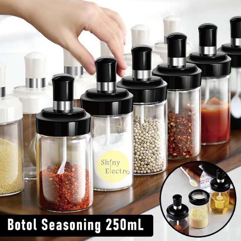 Jual Botol Tempat Bumbu Dapur Kaca + Sendok / Wadah Penyimpanan Kopi ...