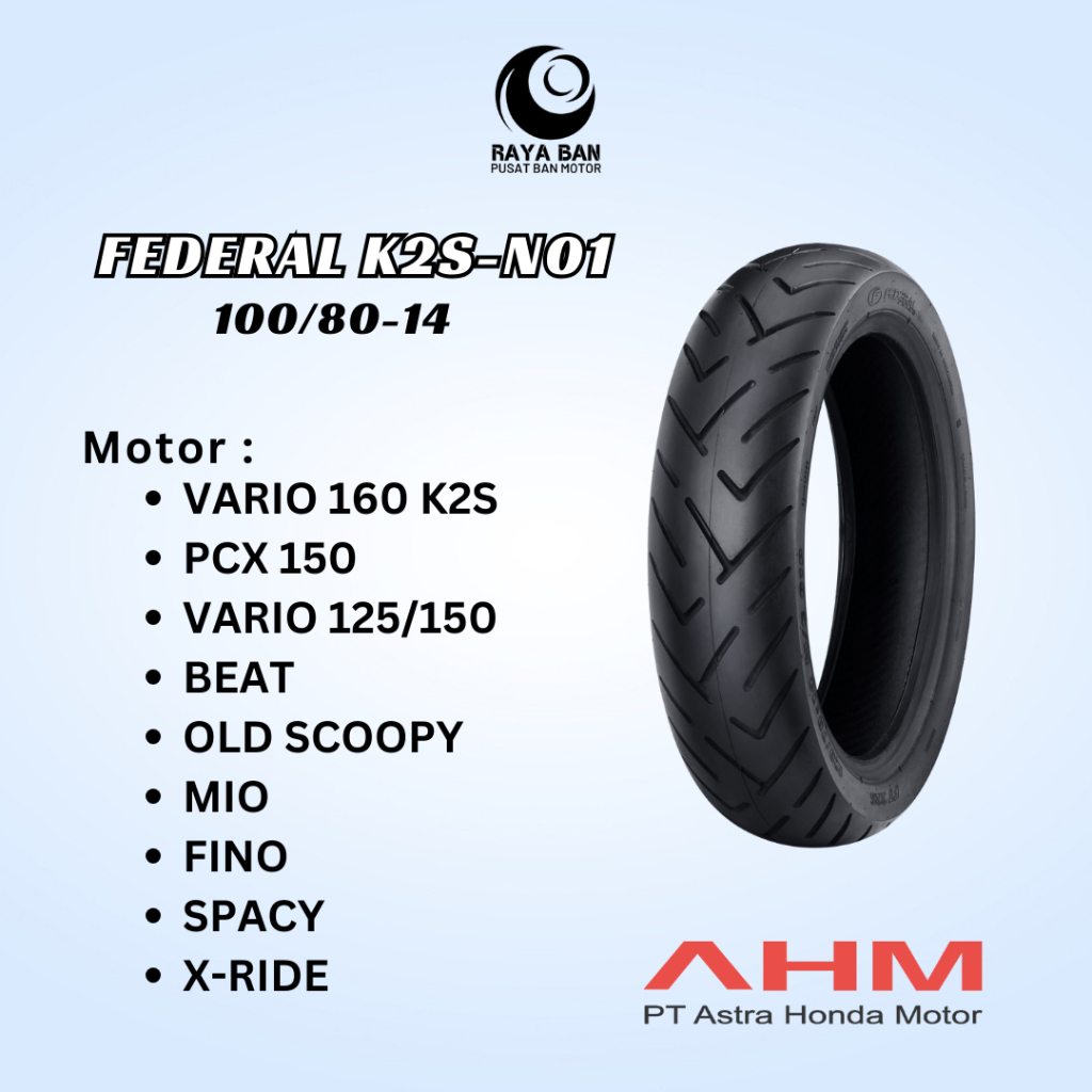 Jual Ban Motor Honda Federal K2S-N01 Vario 160 100/80-14 TL 44711K2SN01 | Shopee Indonesia