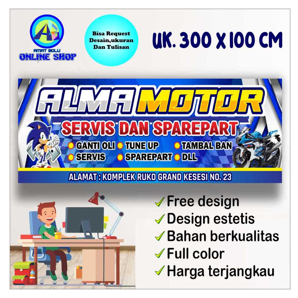 Jual MMT ,SPANDUK BENGKEL ALMA MOTOR UKURAN 300X100 BISA REQUEST ...