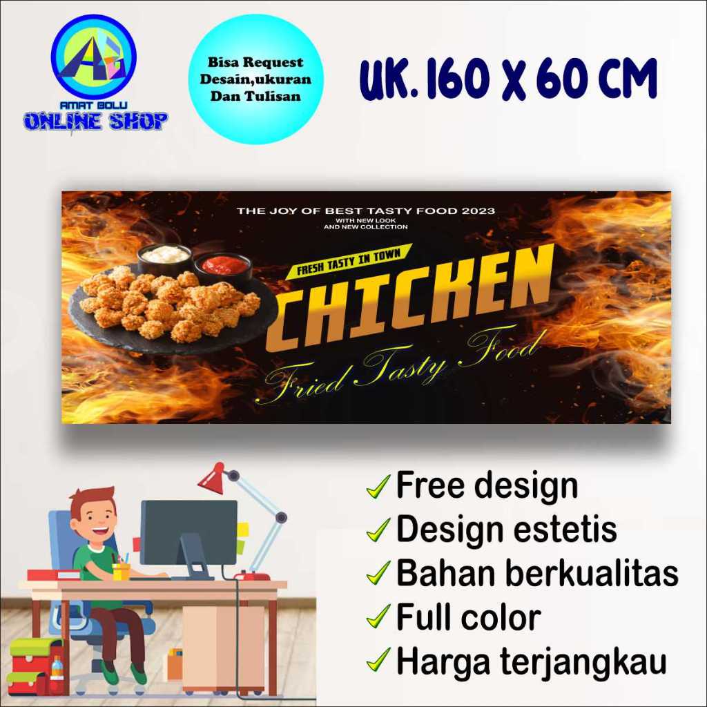 Jual MMT ,SPANDUK CHICKEN DYNNER UKURAN 160X60 BISA REQUEST | Shopee ...