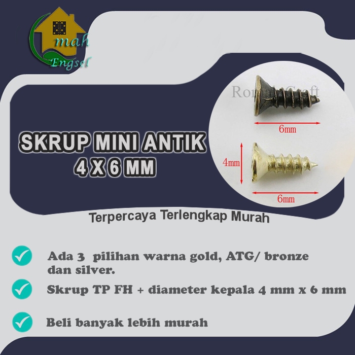 Jual Sekrup mini murah skrup mini antik baut kepala 4 x 6 mm (harga 100 ...