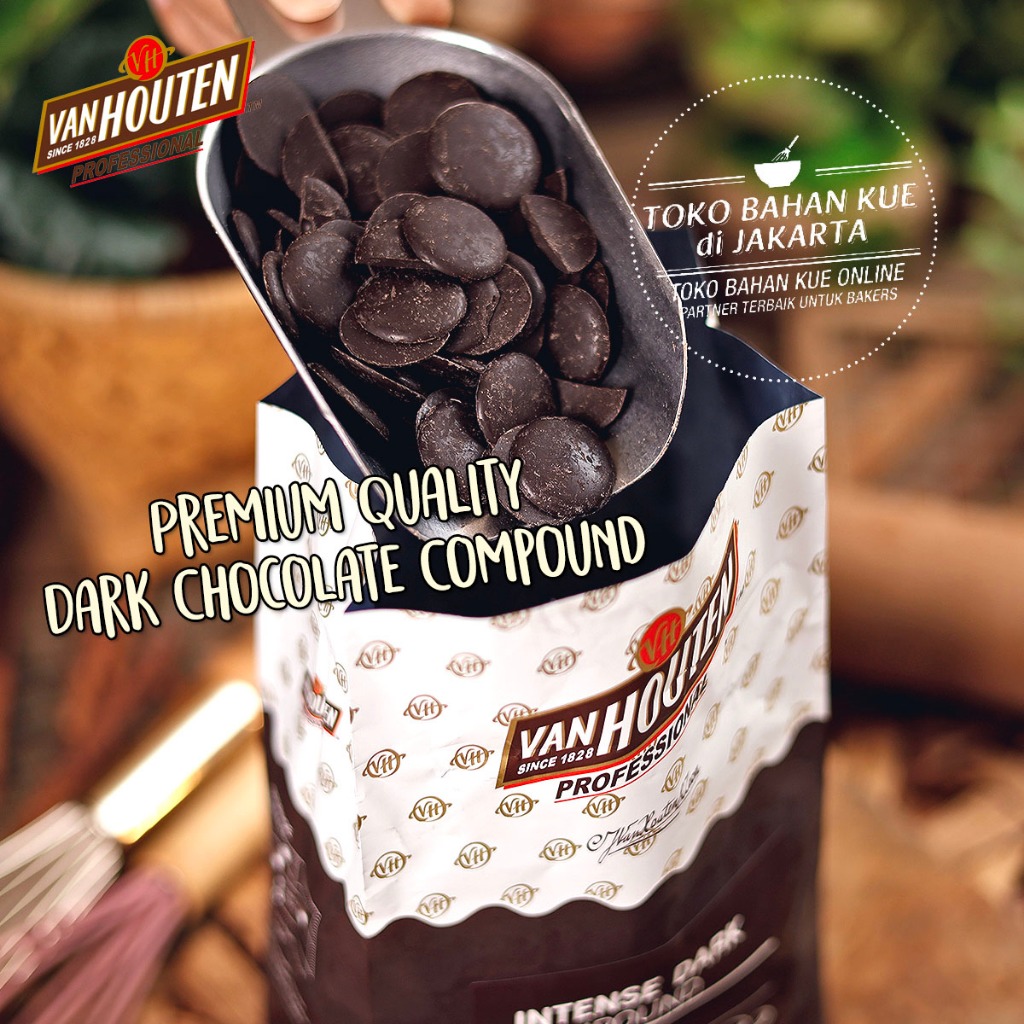 Jual Van Houten Intense Dark BUTTON 250gr Chocolate Compound Cokelat ...