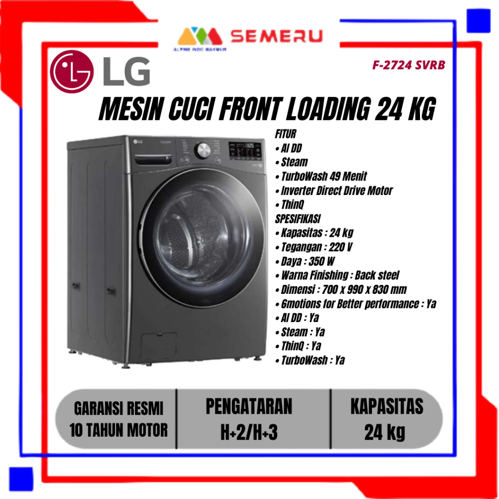 Jual LG MESIN CUCI FRONT LOADING 24 KG F-2724 SVRB FREE PENGANTARAN ...