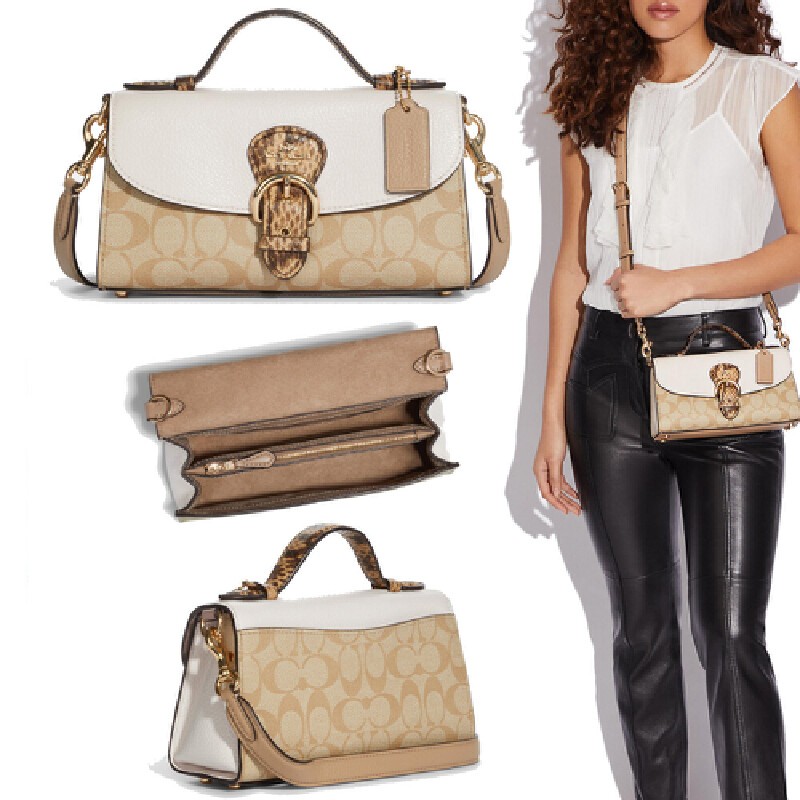 Jual Shoulder Bag CA427 Kleo Top Handle In Blocked Signature Canvas Light Khaki Chalk Multi ...