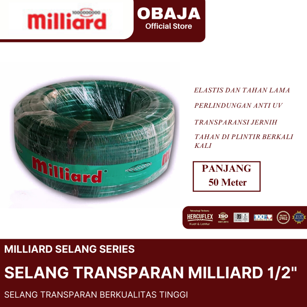 Jual Milliard Selang Air Transparan 1/2" / Selang Transparan 1/2" 50 M ...