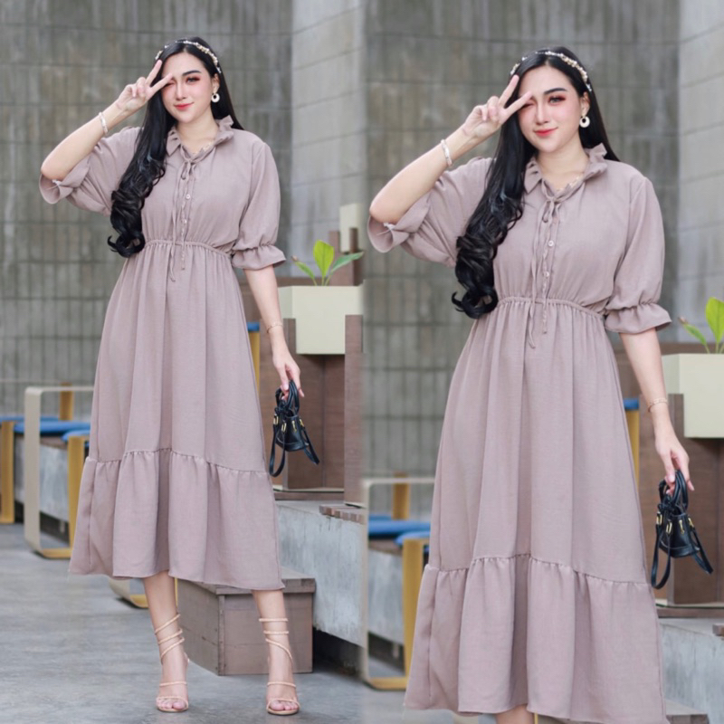 Jual LARISSA DRESS DASTER RUFFLE CRINKLE AIRFLOW KANCING DEPAN BUSUI ...