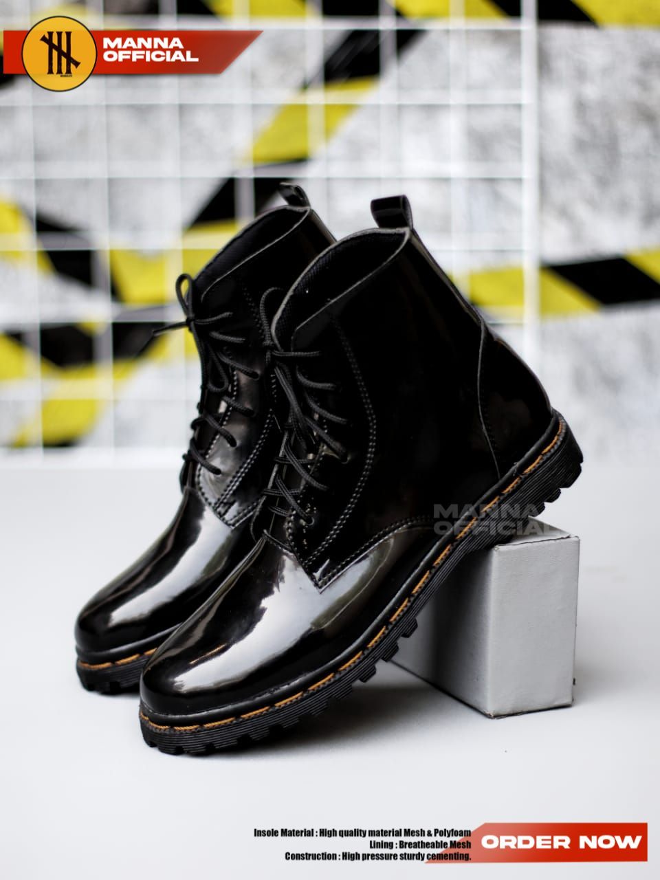 Jual Sepatu Boots Docmart Mengkilap Hitam Unisex Kerja Pria Pdh ...