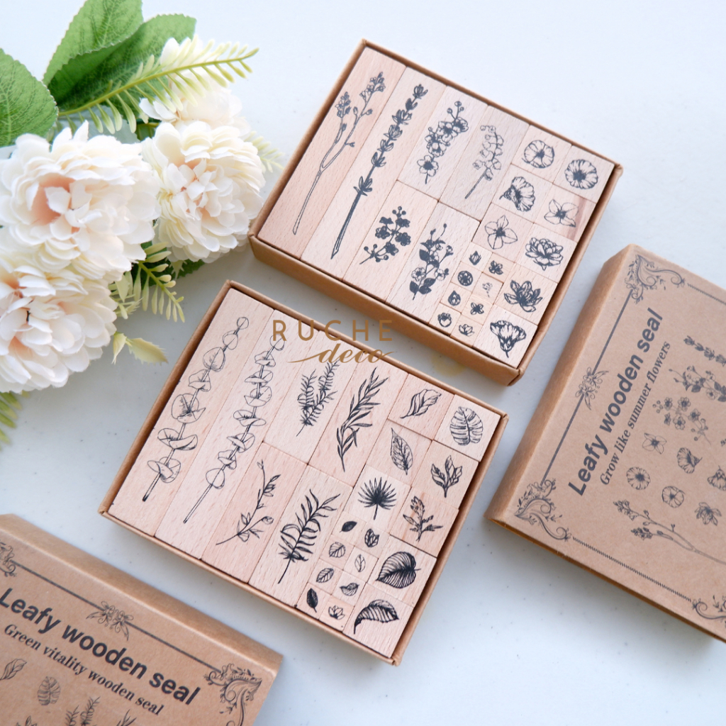 Jual RUCHE DECO - Plant Stamps Set - Wooden Rubber Stamp Plant Garden ...