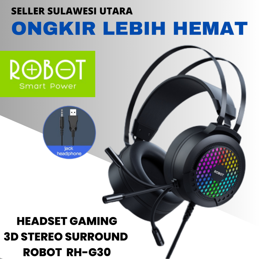 Jual HEADSET GAMING ROBOT RH-G30 3D STEREO SURROUND WITH RGB LIGHTS ...