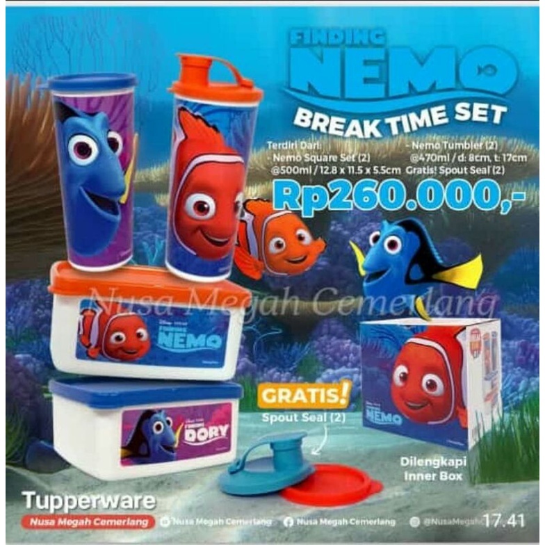 Jual Tupperware - Bekal kotak makan anak ECER moitf nemo break time set ...