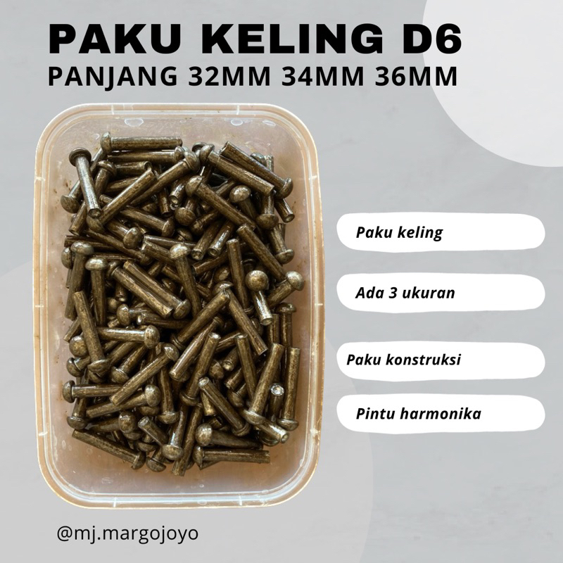 Jual [1kg] Paku keling besi D6 panjang 32 34 36mm / paku keling besi ...