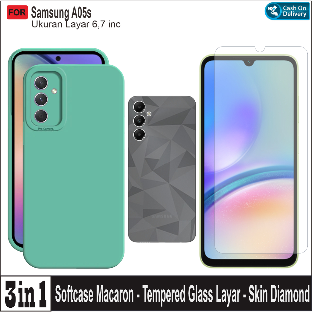 Jual Soft Case Samsung A05 A05s Paket 3in1 Casing Cover Macaron Liquid Free Tempered Glass Layar ...
