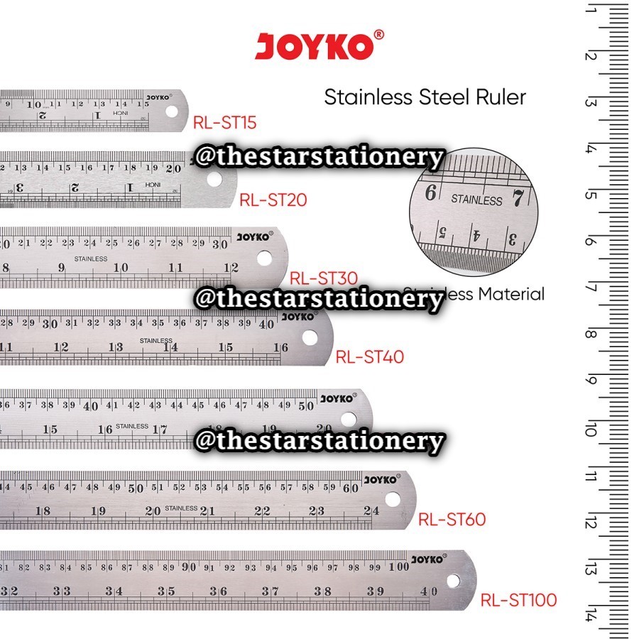 Jual (1 Biji) Penggaris Besi JOYKO RL-ST30 RL-ST20 RL-ST15 Stainless Steel Ruler Penggaris Besi ...