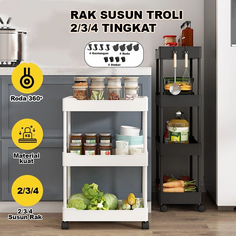 Jual Rak Susun Serbaguna 2/3/4 Tingkat Dengan Roda Square Rak Dapur Rak ...