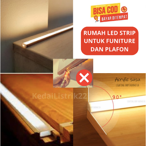 Jual Cover Led Strip Aluminium Cover Led Housing Panjang 1 Meter RUMAH ...