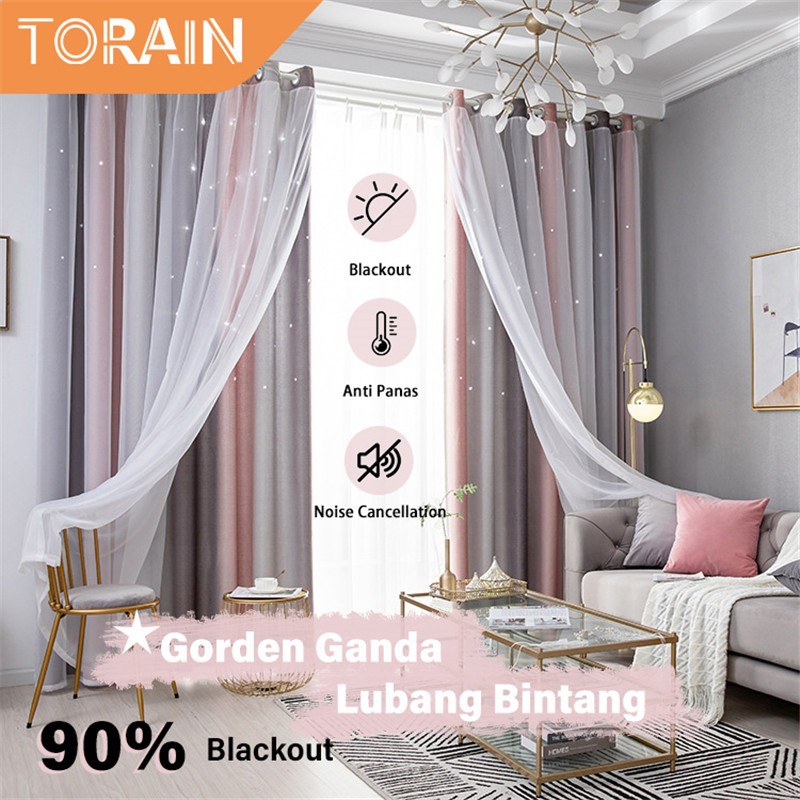 Jual TORAIN Gorden Ganda Lubang Bintang Kain + Vitrase 2 IN 1 Blackout ...