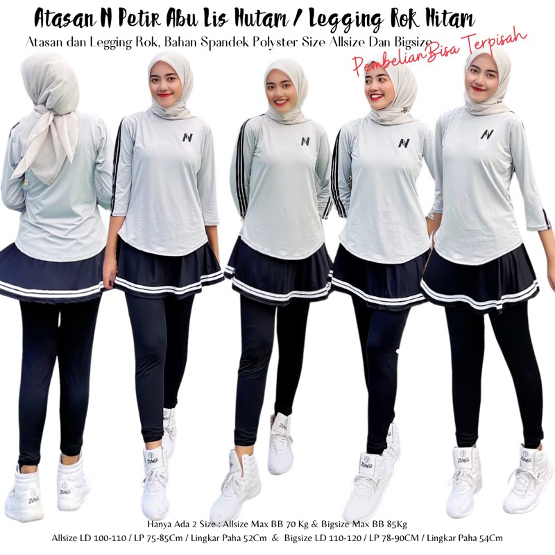 Jual Mix Atasan Baju Senam N Petir Abu Lis Hitam dan Legging Rok Senam ...
