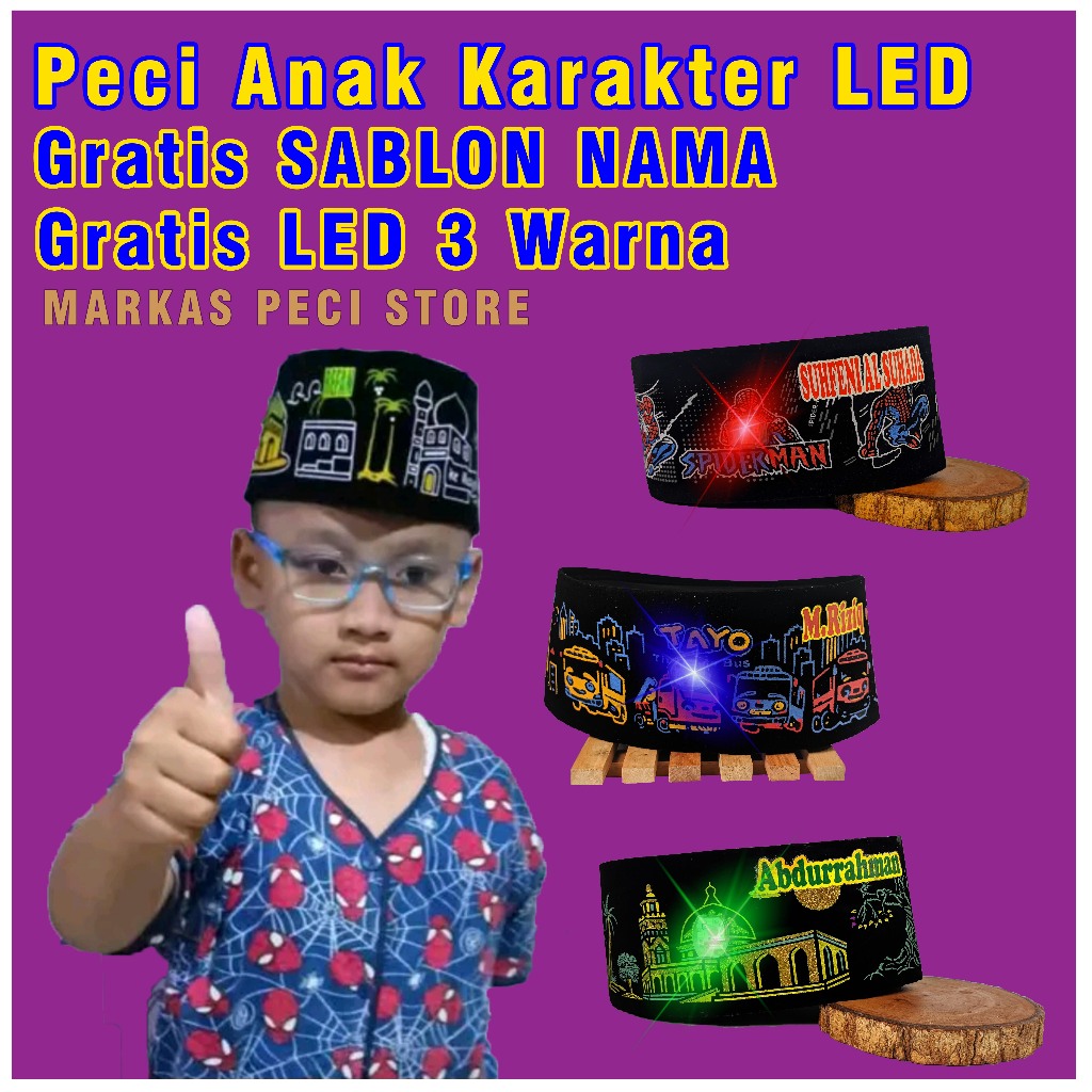 Jual Peci Anak Lampu LED GRATIS NAMA ANAK Motif Karakter Masjid ...