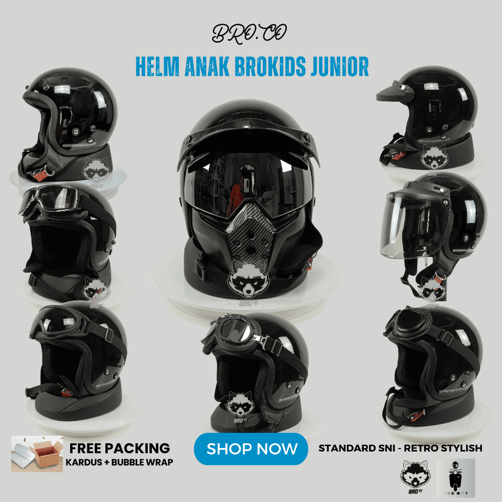 Jual HELM HALF FACE RETRO BOGO KLASIK ANAK-ANAK JUNIOR KACA DATAR KACAMATA GOGGLE STANDARD SNI ...