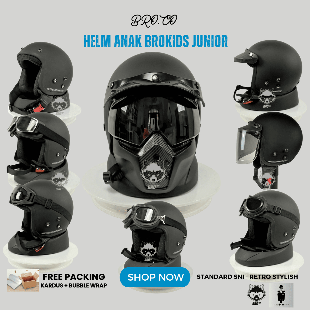 Jual HELM HALF FACE RETRO BOGO KLASIK ANAK-ANAK JUNIOR KACA DATAR KACAMATA GOGGLE STANDARD SNI ...