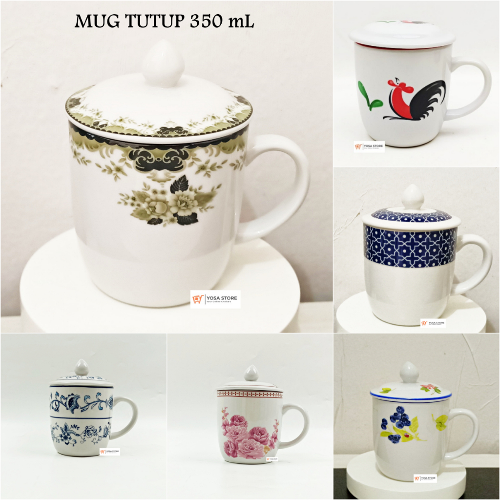 Jual Mug + Tutup Gelas Minum Keramik 350mL Gelas Kopi Kedaung Home 1 ...