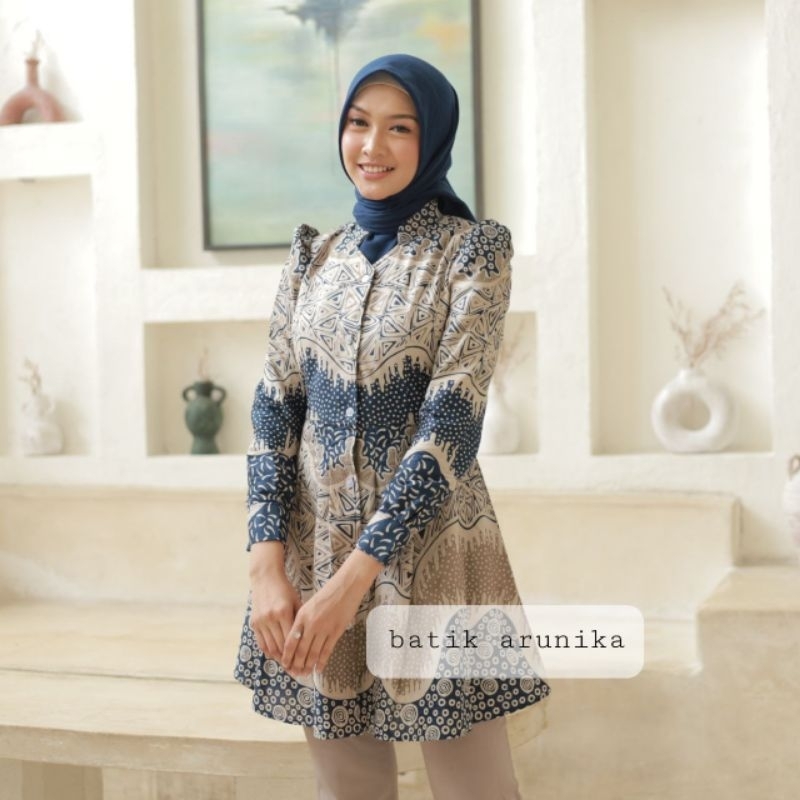 Jual Atasan Batik Kerja Wanita Mewah 2023 Tunik Batik Maharani Lengan ...