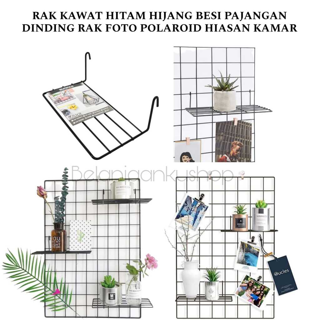 Jual Rak Kawat Hitam Hijang Besi Pajangan Dinding 35x35 Grid Wall ...
