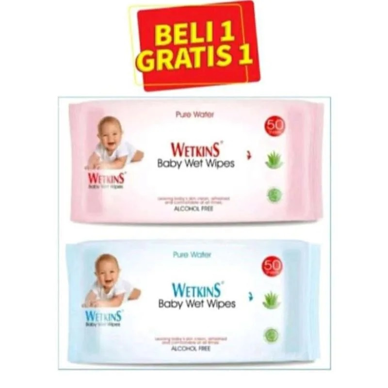 Jual Tisu Tissue Basah WETKINS BAYIKU BUY 1 GET 1 Wet Wipes 50s ( isi 2 ...