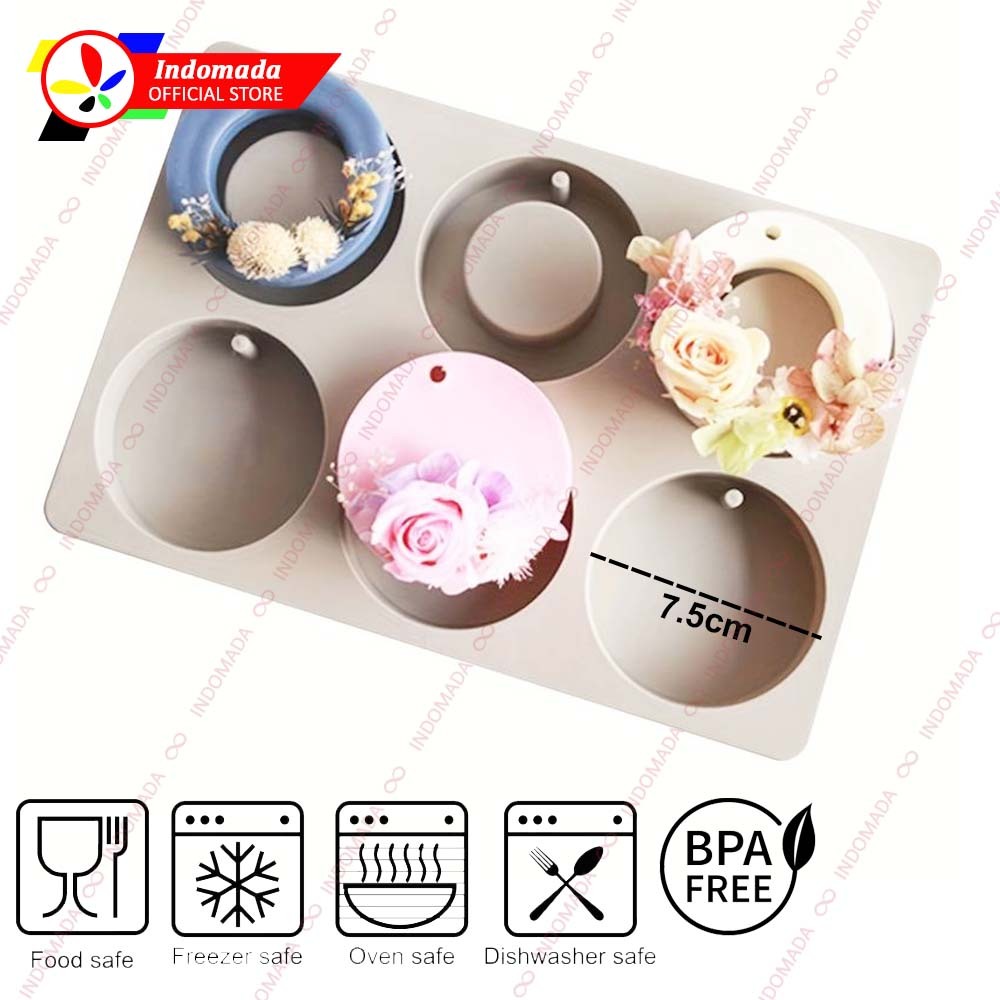 Jual Indomada Cetakan Silikon Sabun 6 Bulat Lingkaran Besar 7.5 cm ...