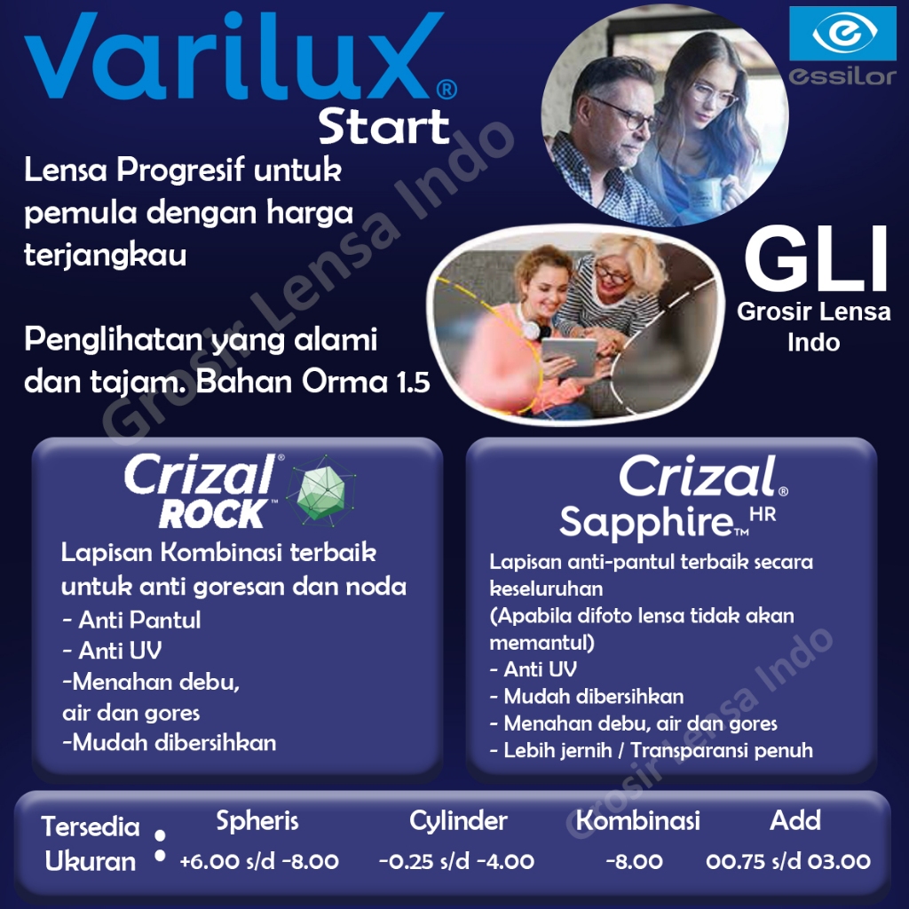 Jual Lensa Essilor Progresif Varilux Start Orma 1.5 Crizal Rock ...