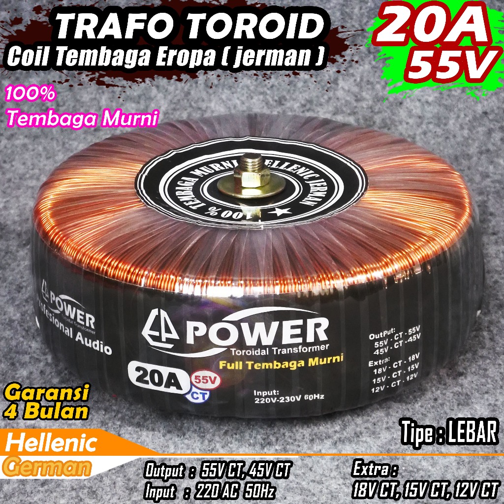 Jual Trafo Toroid 20A CT 55V & 45V Extra CT 18V MURNI Full Tembaga Helecnic Jerman (LEBAR ...