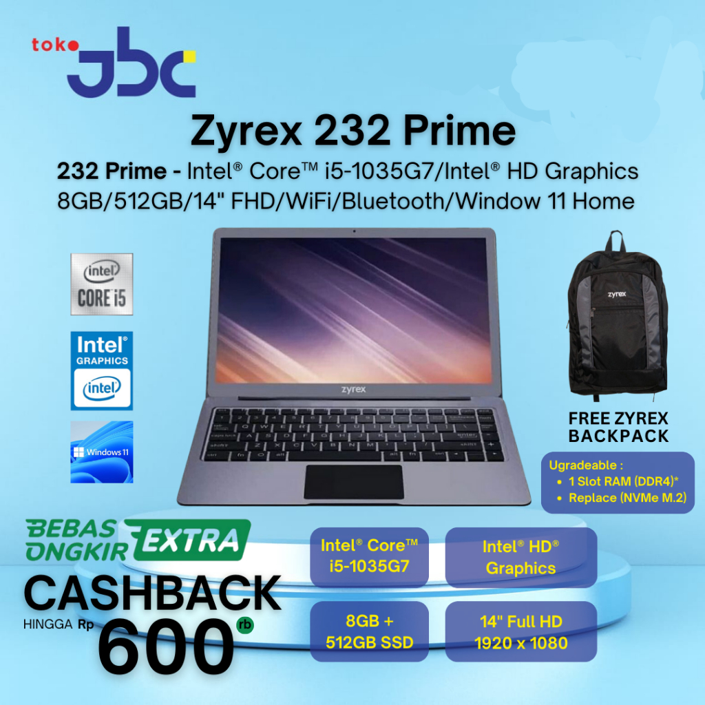 Jual ZYREX SKY 232 PRIME I5 1035G7 8GB 512GB W11 14.0FHD garansi 2 thn GREY | Shopee Indonesia