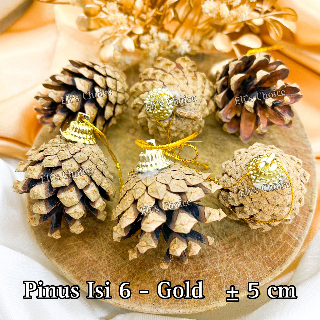 Jual HIASAN BUAH PINUS NATAL / GANTUNGAN PINUS SALJU & GOLD POHON NATAL ...