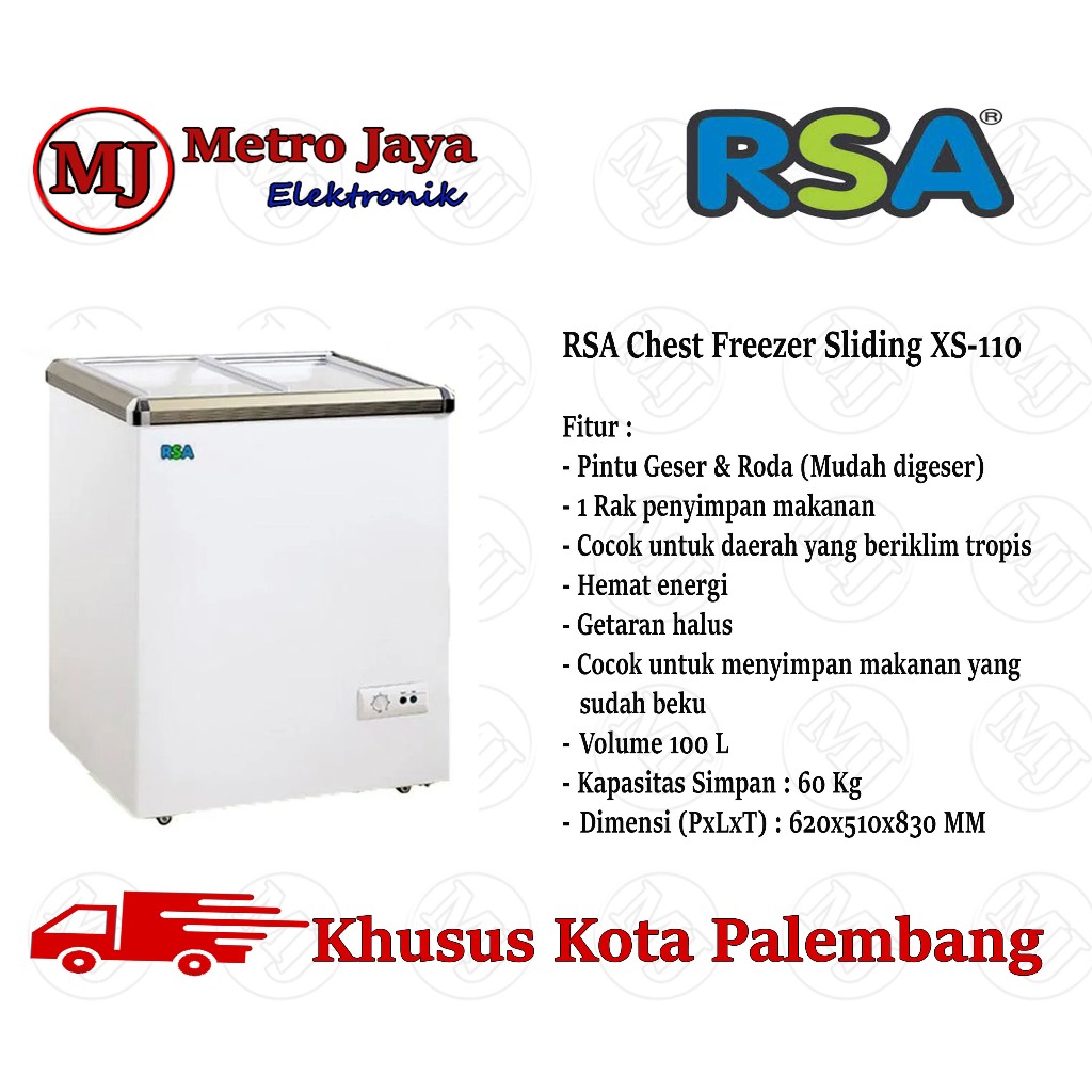 Jual Rsa Xs 110 Chest Freezer Box Sliding 100 L Lemari Pembeku kaca XS ...