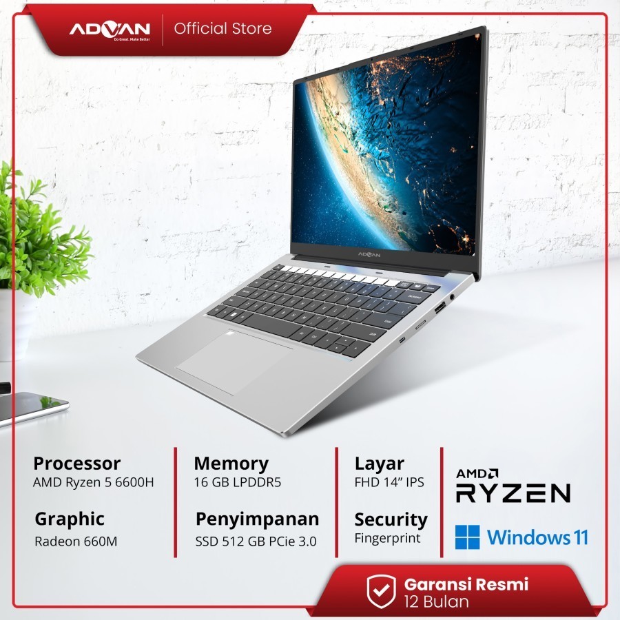Jual Laptop Advan Workplus Ryzen 5 6600H / 16Gb / 512Ssd / Fhd 14 Inch | Shopee Indonesia