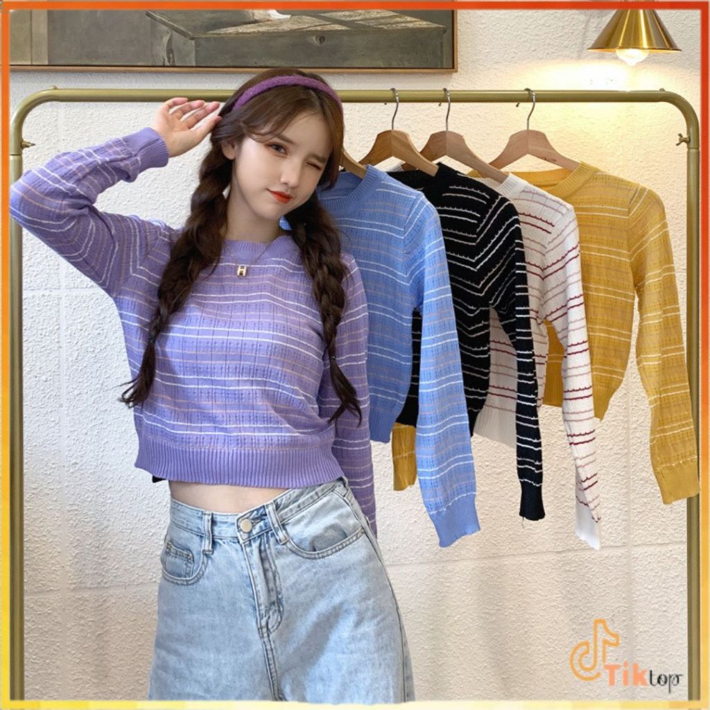 Jual 【Tiktop】Pakaian Wanita Baju Atasan Lengan Panjang Import Rajut ...