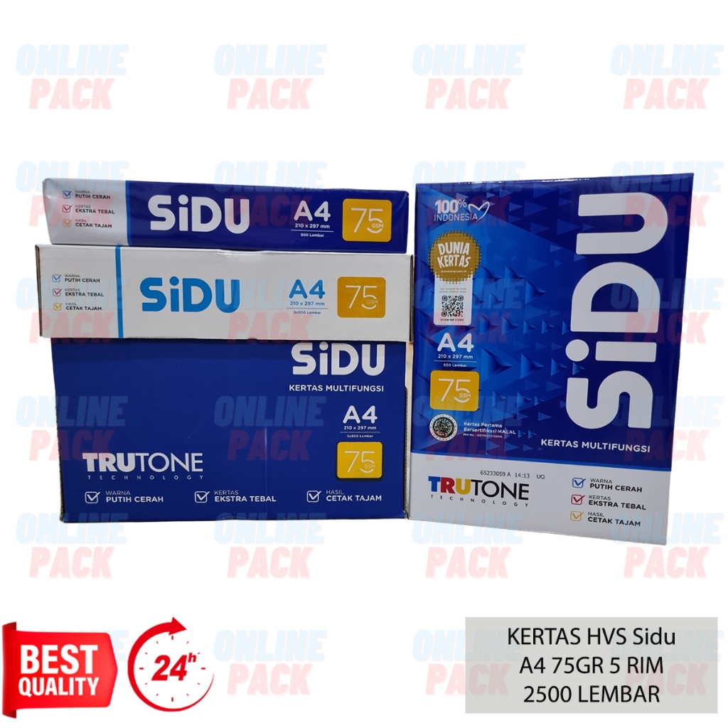 Jual KERTAS HVS SIDU A4 75GR 75 GRAM 1 KARTON DUS 5 RIM 2500 LEMBAR PRINT SINAR DUNIA PAPER TRUE ...
