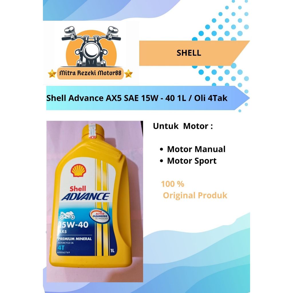 Jual Oli Shell ADVANCE AX5 15W-40 4T - 1L (100% Original Produk ...