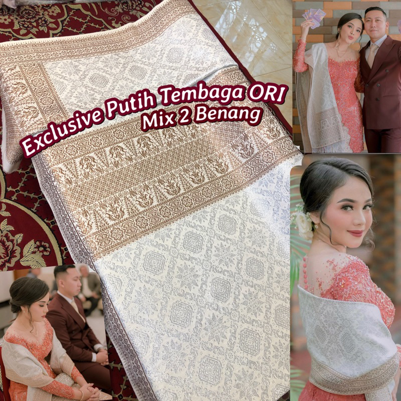 Jual Songket Putih Tembaga Mix 2 Benang ORI /songket tenun asli ...