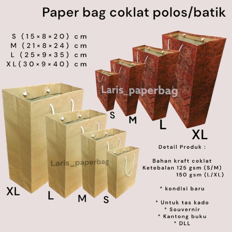 Jual Grosir/ecer Paper Bag Polos Cokelat/Batik/Hitam/Putih Souvenir ...