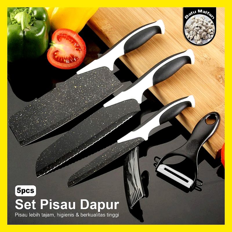 Jual COD Pisau Dapur Set 5 Pcs Premium Batu Maifan Super Tajam Knife ...