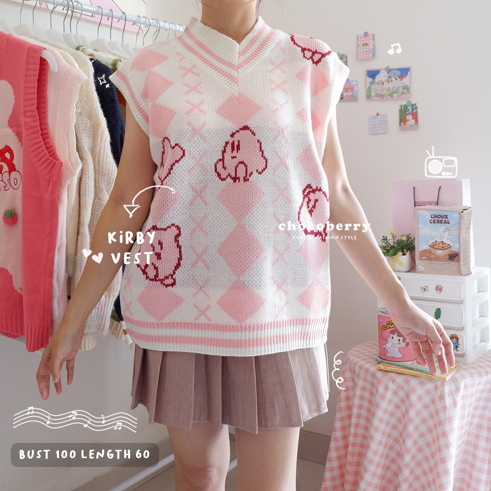 Jual CHOCOBERRY - KIRBY VEST / rompi rajut import cartoon wanita pink ...