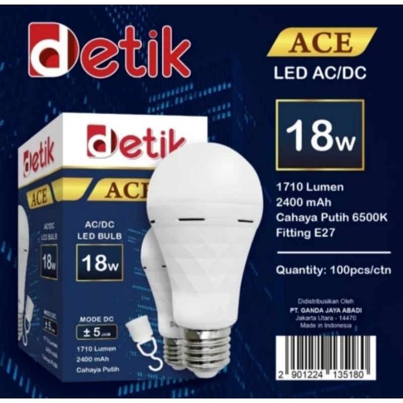 Jual Lampu Bohlam LED Emergency AC/DC 18 Watt LED DETIK ACE | Shopee ...