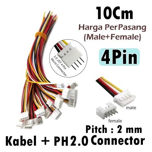 Jual 1 Sets Cable Konektor Micro JST 2.0mm 4 Pin 10cm PH2.0mm Connector Kabel Mikro Mini JST PH ...