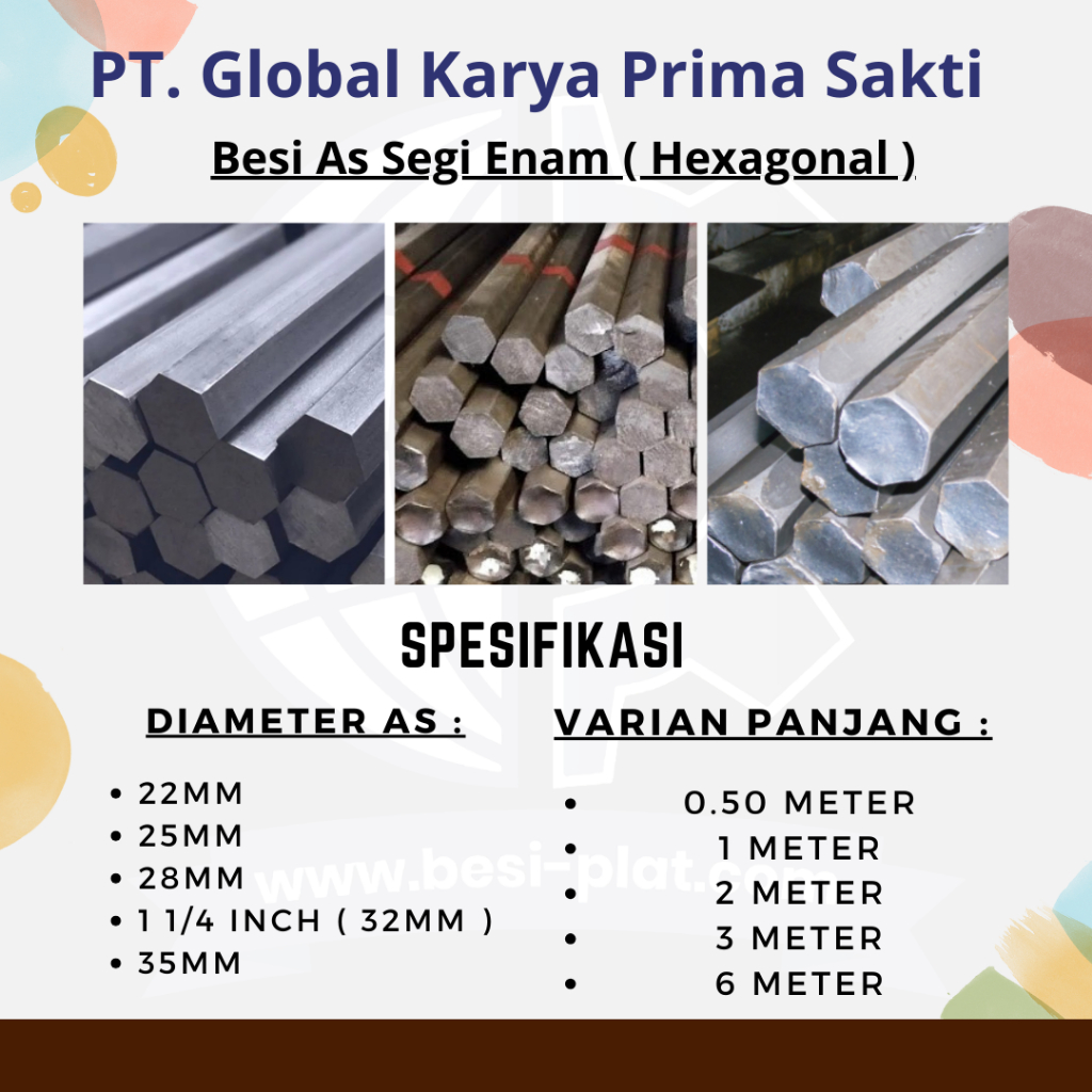Jual Besi As Segi Enam / As Hexagonal Diameter 25mm x 50 Cm (500mm ...