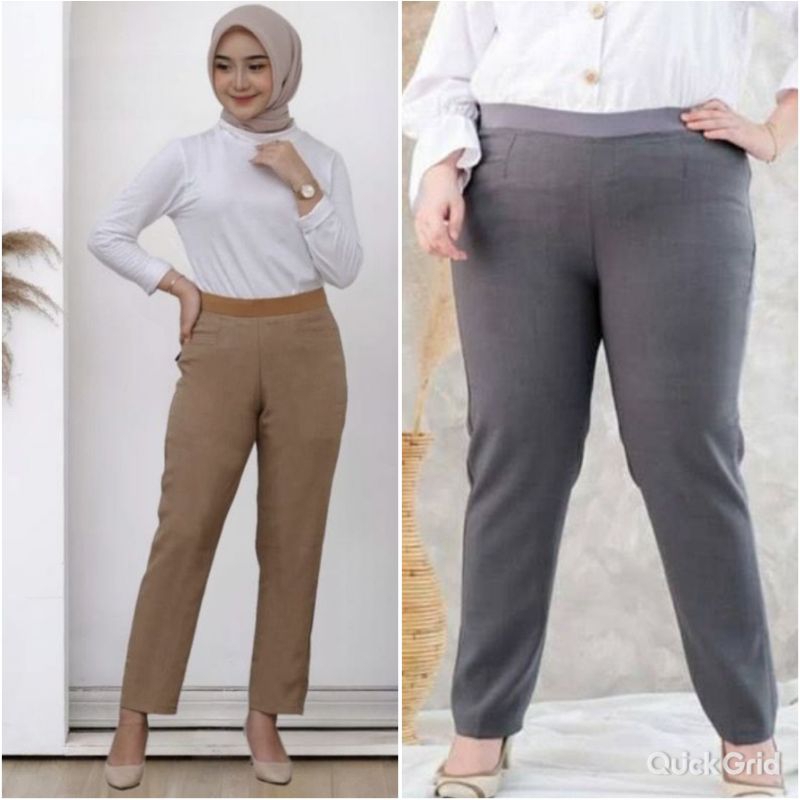 Jual Celana kerja Wanita Kantor Pinggang Karet Kantor High Waist Standar dan Jumbo Size M L XL ...