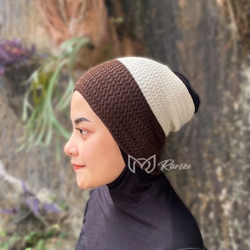 Jual Jakdanil, Ciput Rajut Motif Zigzag 2 Warna | Inner Bandana Rajut ...